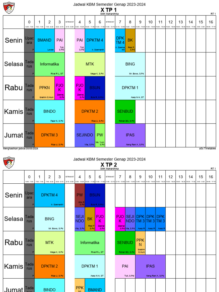 Revisi Jadwal KBM Siswa Sem - Genap - Mei | PDF