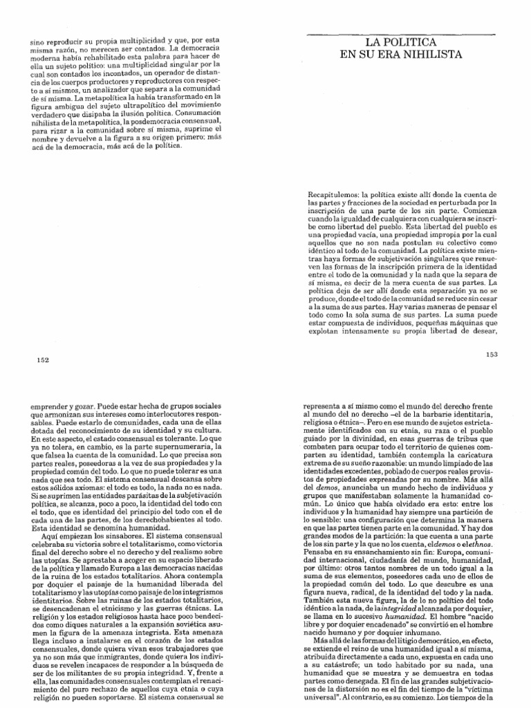 Política y Nihilismo en la Posdemocracia | PDF | Verdad | Pensamiento