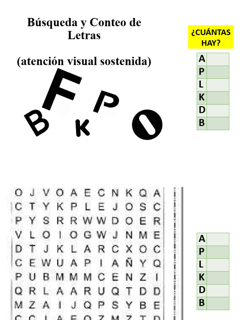 Busqueda y Conteo de Letras (Atención Visual Sostenida) | PDF