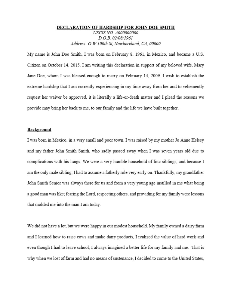 Qualifying Relative's Declaration Sample For Waiver | PDF ...