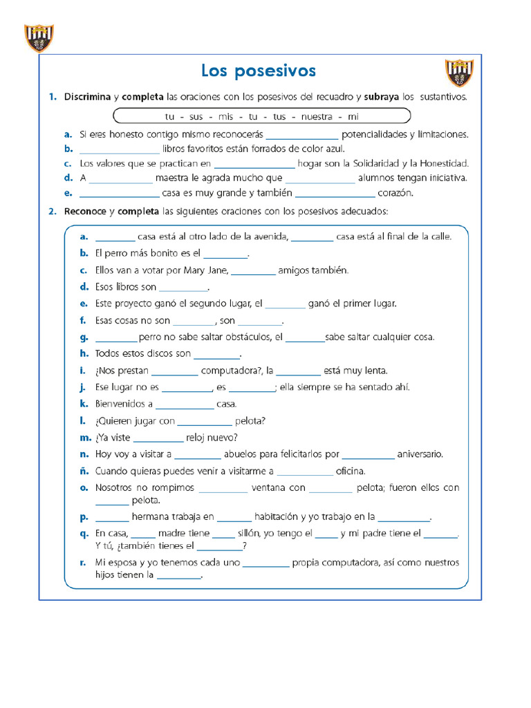 Los Pronombres Posesivos | PDF