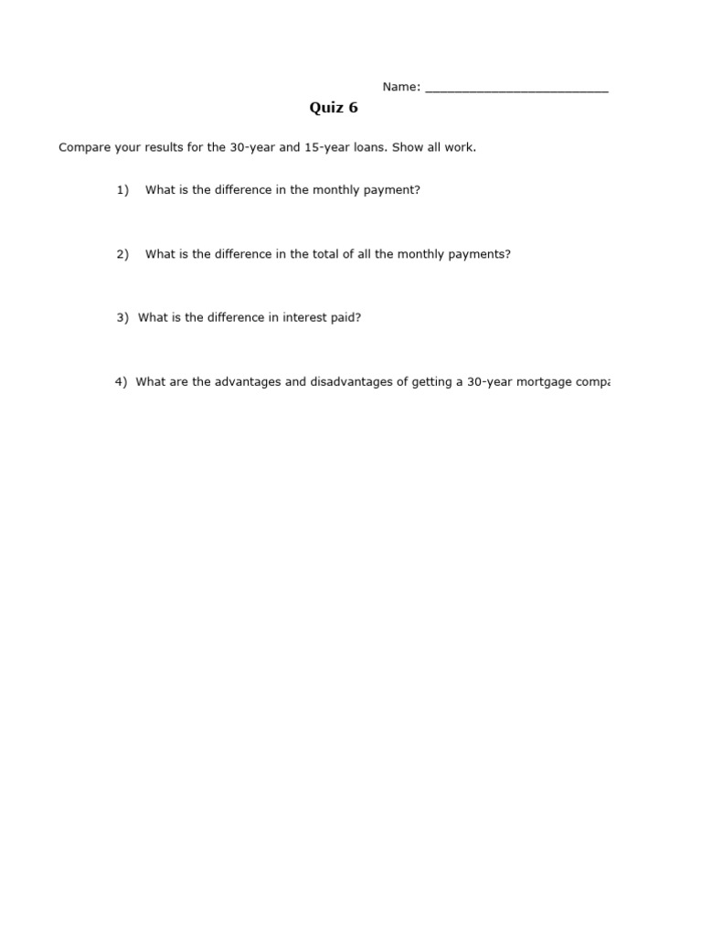 Week 6 Quiz - Your Name | PDF | Mortgages | Interest