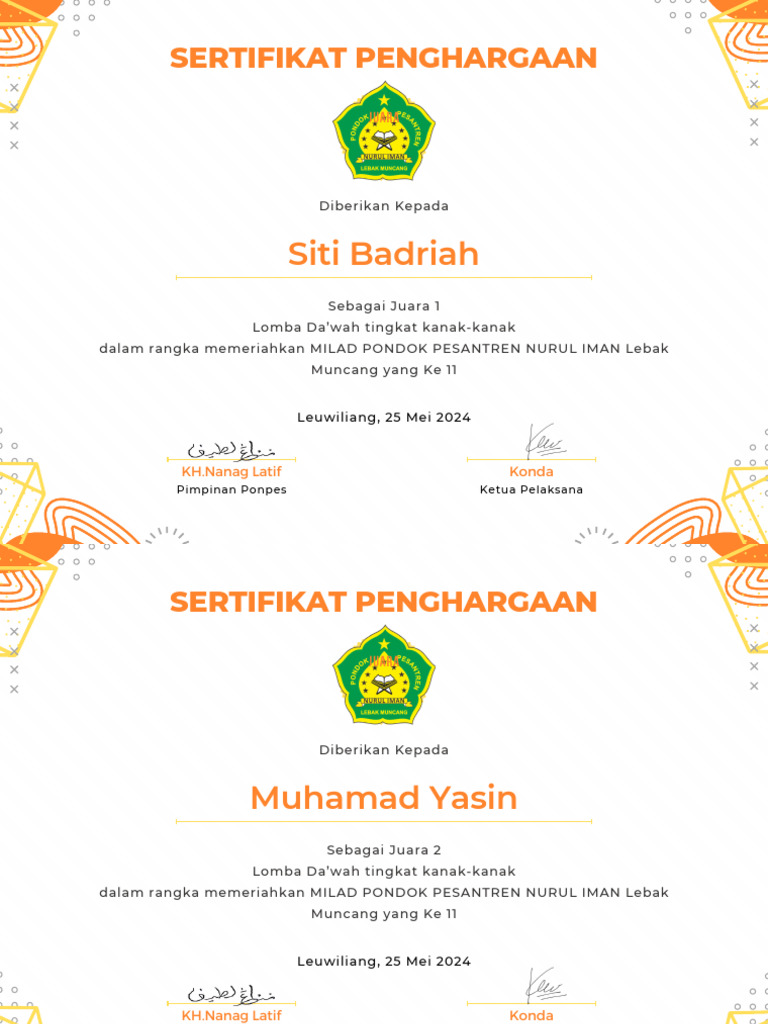 Sertifikat Piagam Penghargaan Pemenang Lomba | PDF