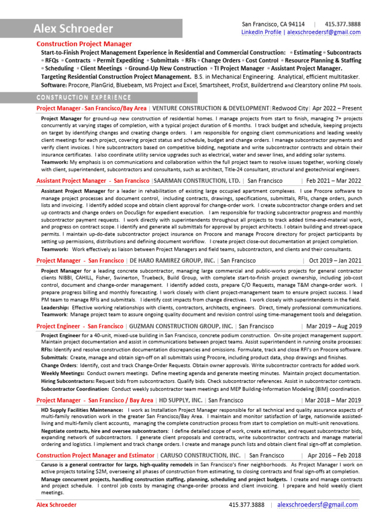 Alex-Schroeder RESUME ProjectManager Residential-Construction 07.22.23 ...