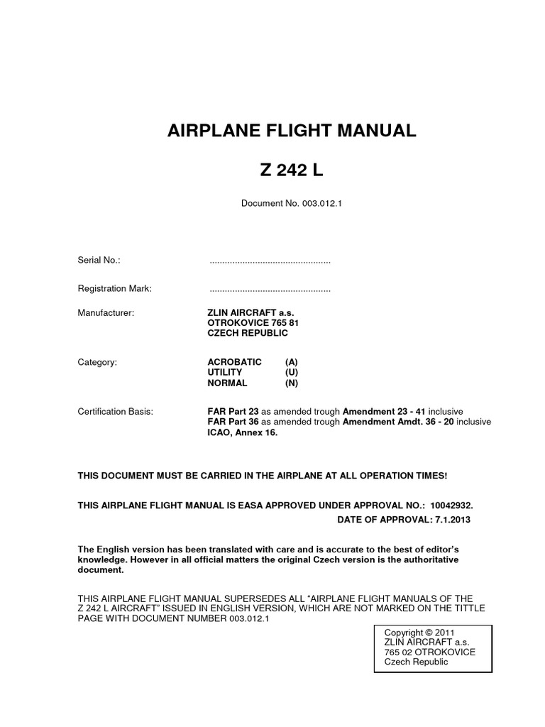 Manual Zlin 1 | PDF | Airspeed | Aviation