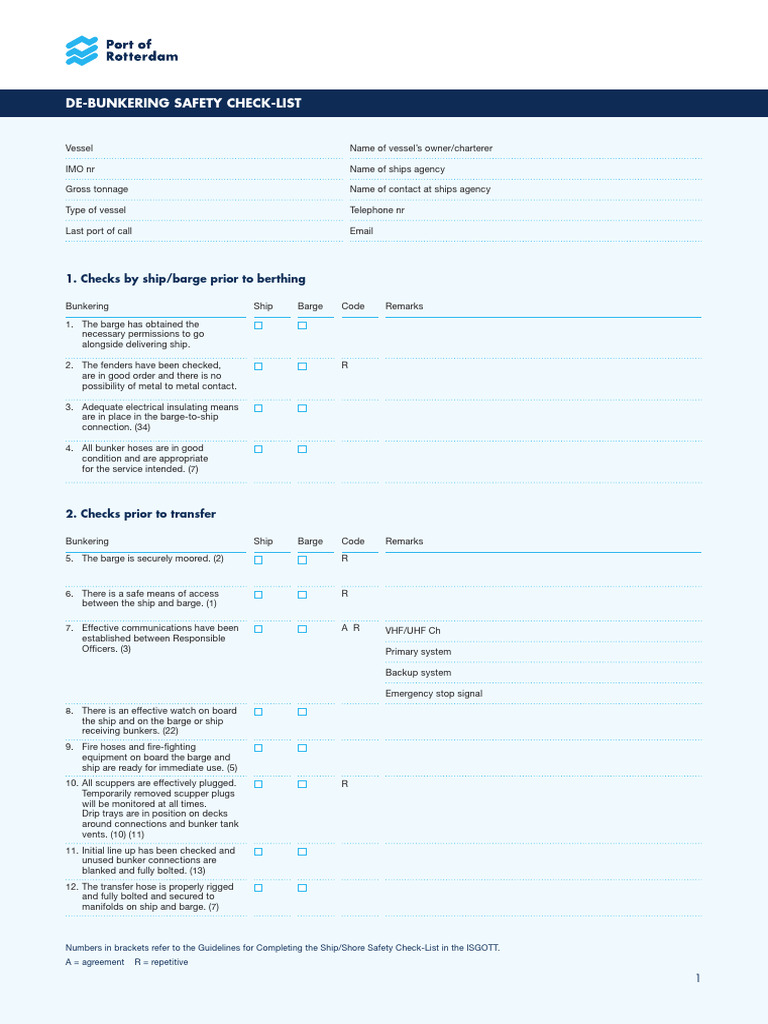De Bunkering Check List Port of Rotterdam | PDF | Ships