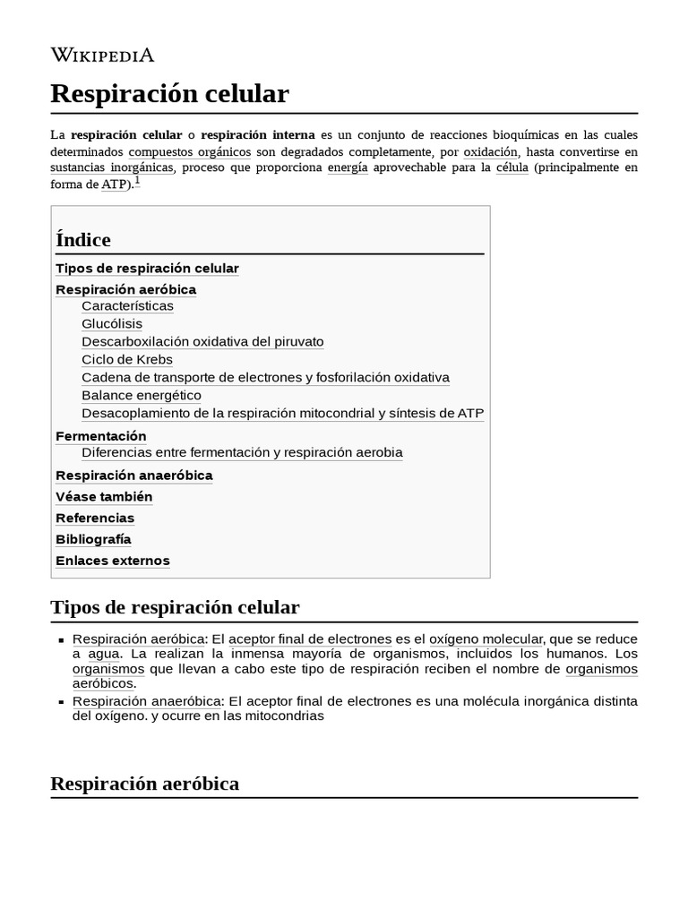 Tipos y procesos de respiración celular | PDF | Respiración celular ...