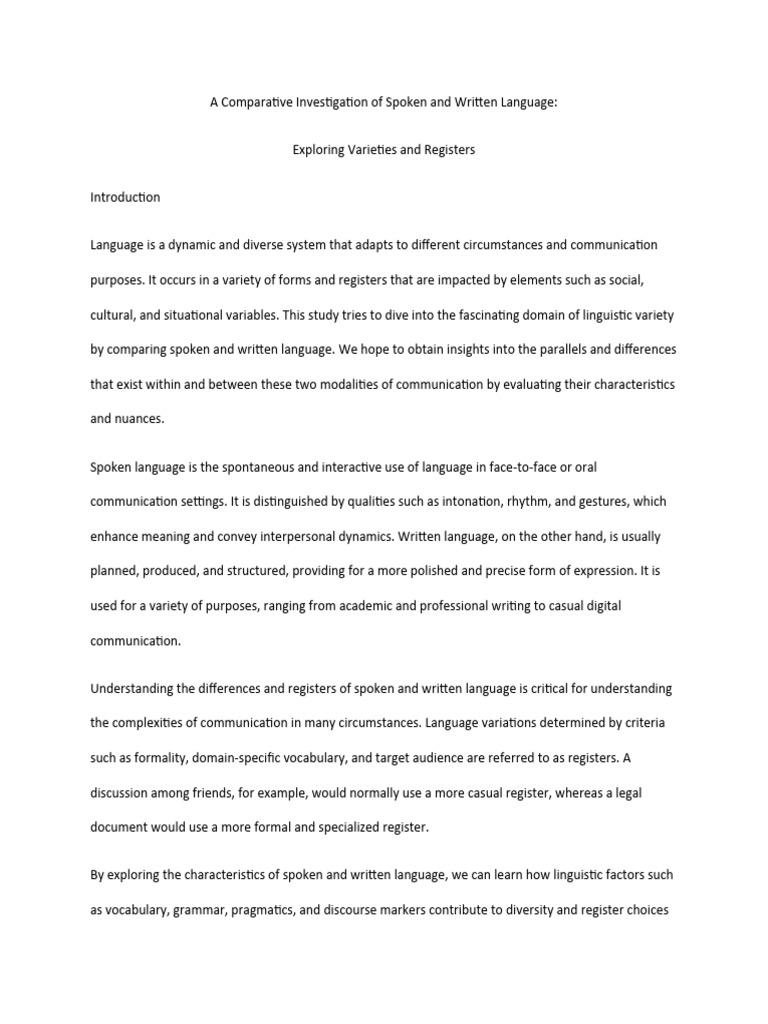 A Comparative Investigation of Spoken and Written Language: Exploring ...