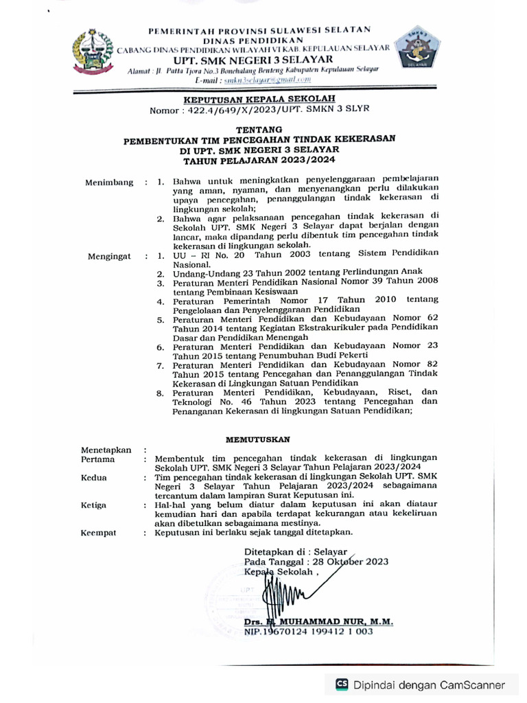 SK Tim PTK SMKN 3 SELAYAR 2023 | PDF