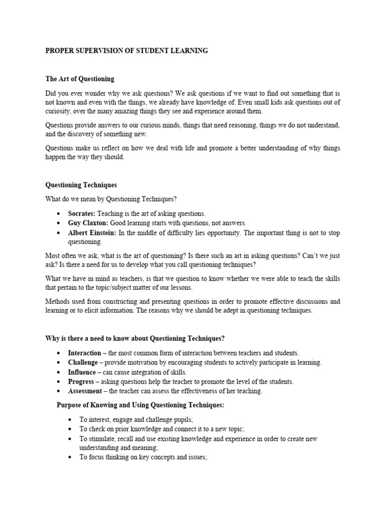 Proper Supervision of Student Learning | PDF | Learning | Thought