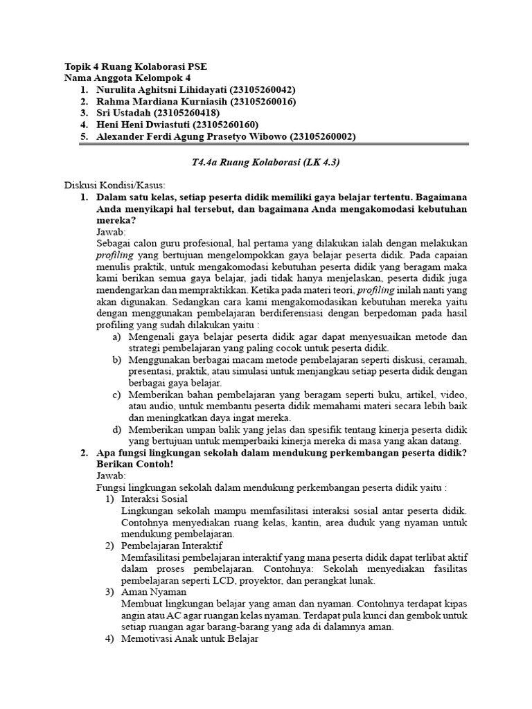 Topik 4 Ruang Kolaborasi PSE Kelompok 4 | PDF | Karier & Perkembangan | Pengembangan Diri