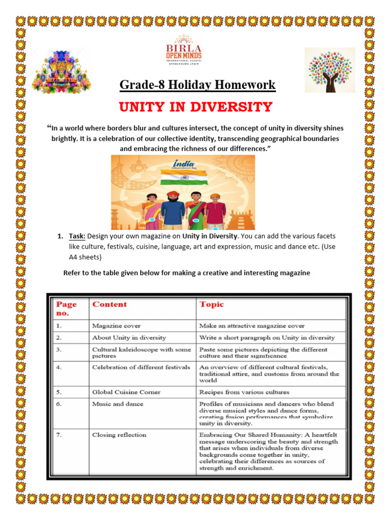 Unity in Diversity: Grade-8 Holiday Homework | PDF
