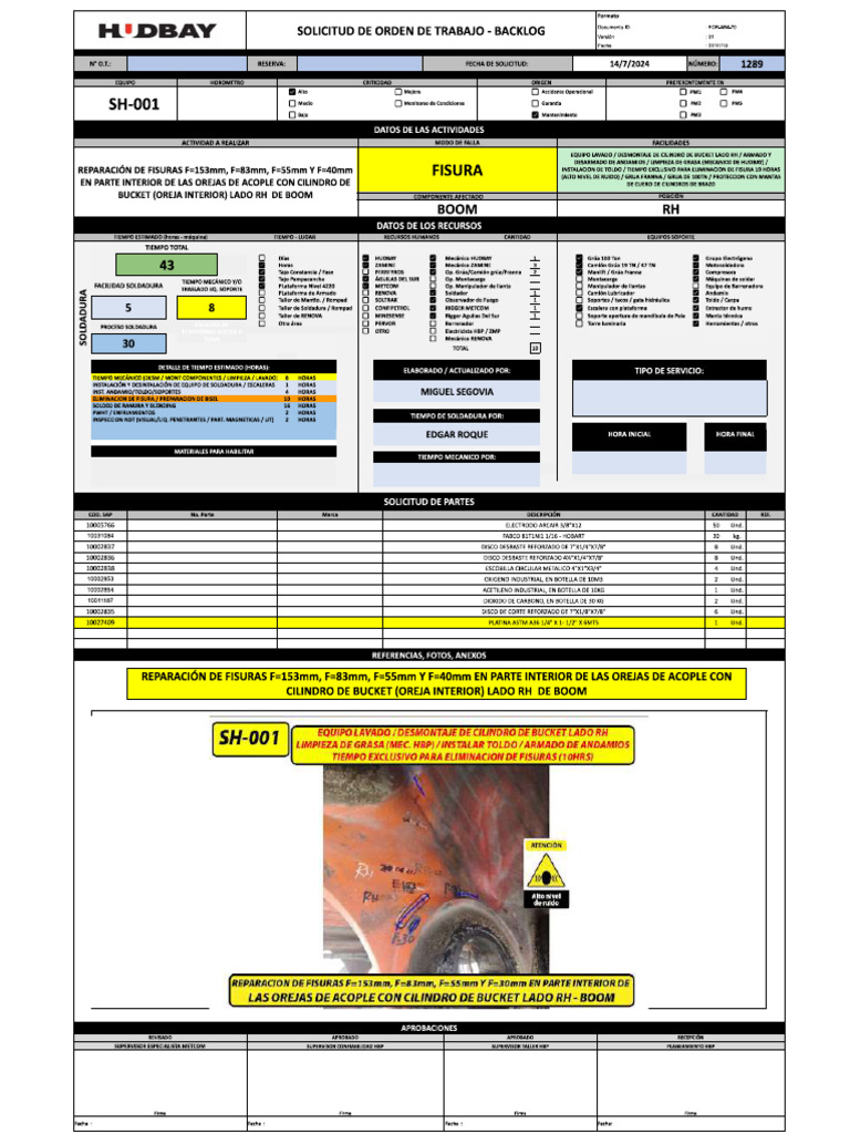 1289-ERH-BACKLOG - REPARACIÓN DE FISURAS F 153mm, F 83mm, F 55mm Y F 40mm EN PARTE INTERIOR DE ...