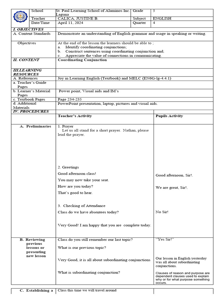 Final Demo Ko Lesson Plan | PDF | English Language