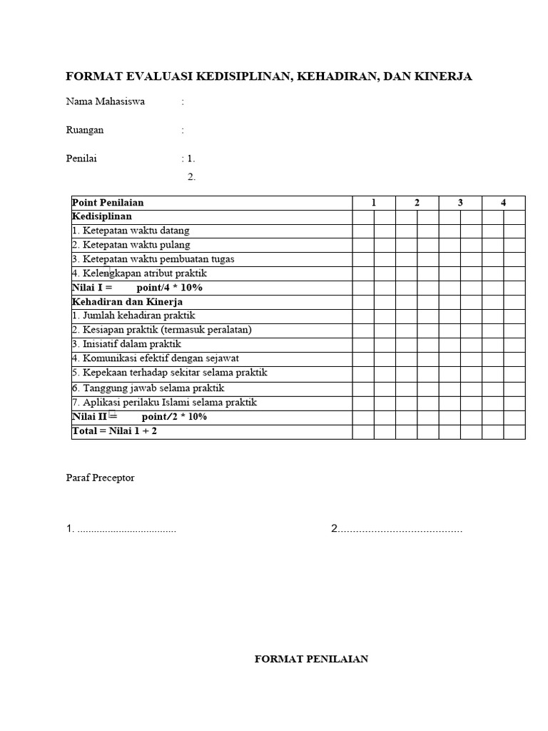 Format Evaluasi Kedisiplinan | PDF