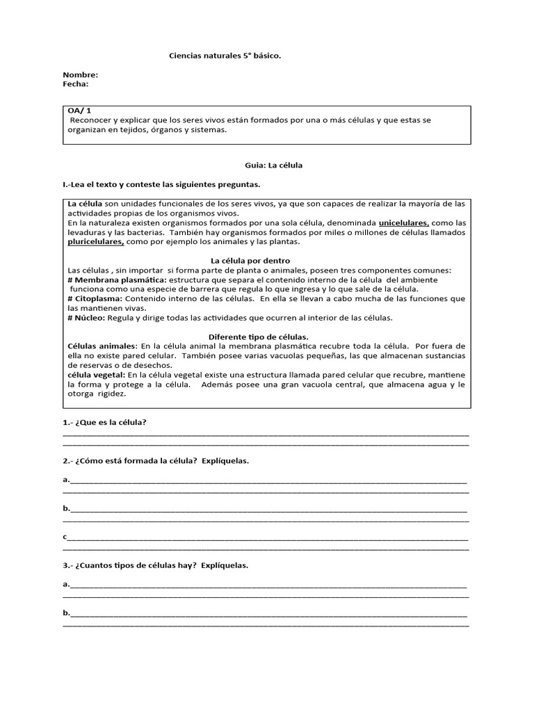 Guia La Celula 5 | PDF | Biología Celular) | Organismos