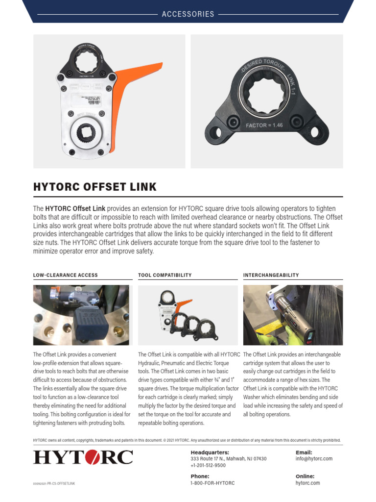 HYTORC-Offset Link-Cut Sheet | PDF | Screw