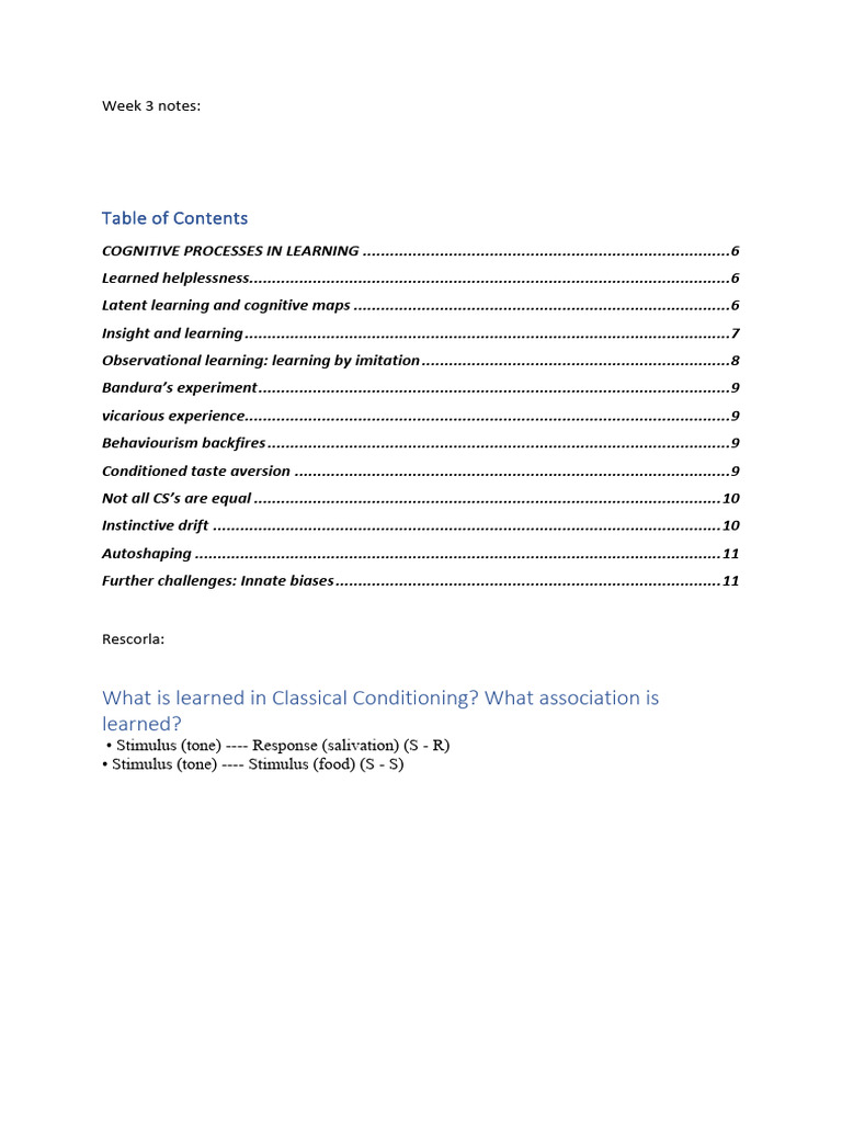 Week 3 Notes | PDF | Classical Conditioning | Learning