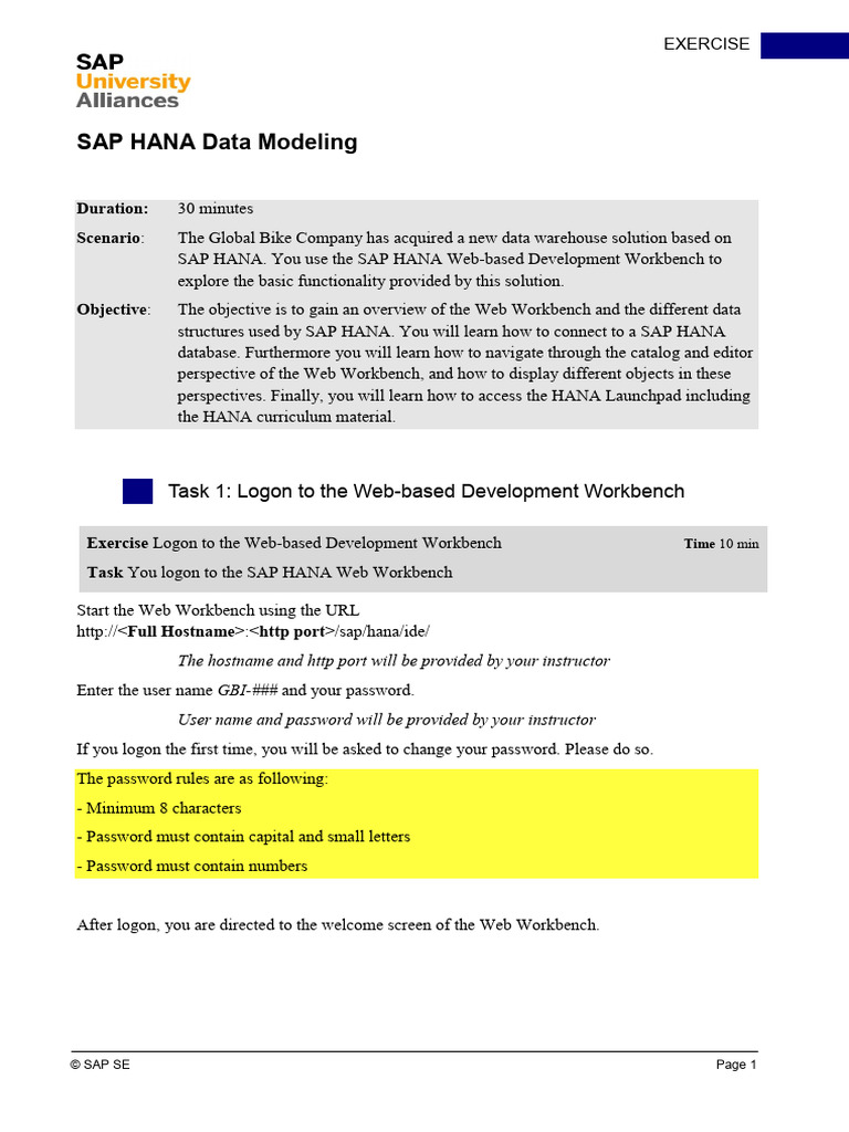 03 Introduction To Sap Hana Chapter 3 Data Modeling Exercise En Pdf World Wide Web