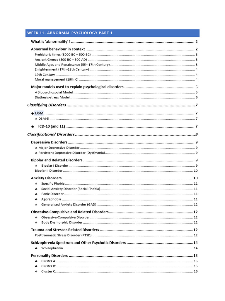 Week 11. Notes | PDF | Mental Disorder | Anxiety