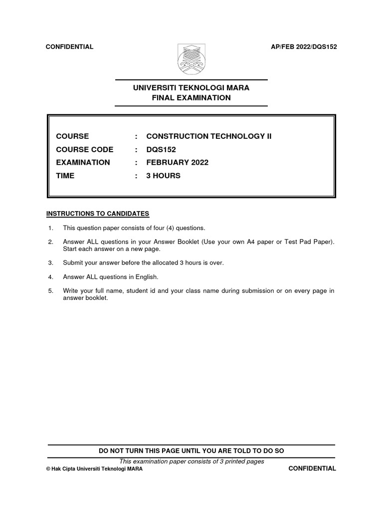 UiTM Construction Tech Exam | PDF | Teaching Methods & Materials | Technology & Engineering