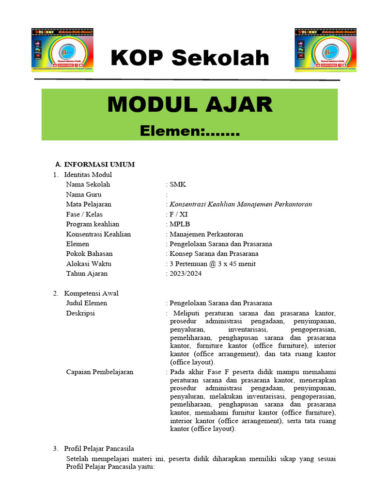 Contoh New Form Modul Ajar Kur Mer 2023 | PDF