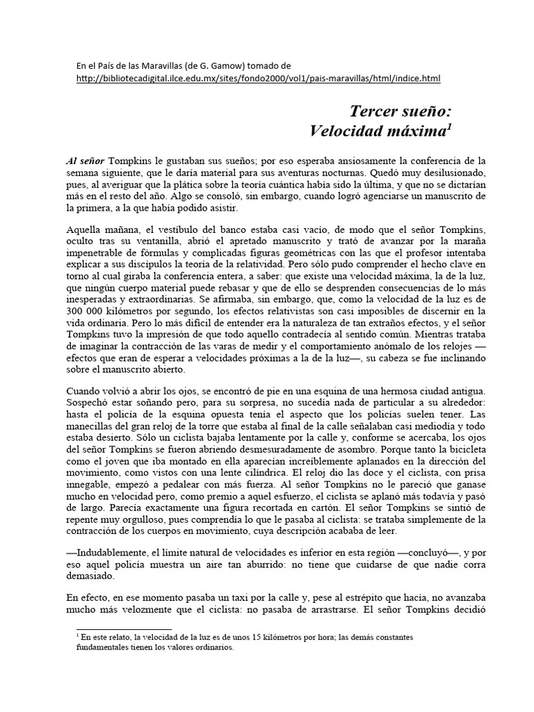 Relatividad y Sueños de Tompkins | PDF | Velocidad de la luz | Ligero