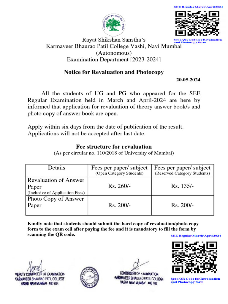 Revaluation Notice SEE Regular March - April 2024 | PDF