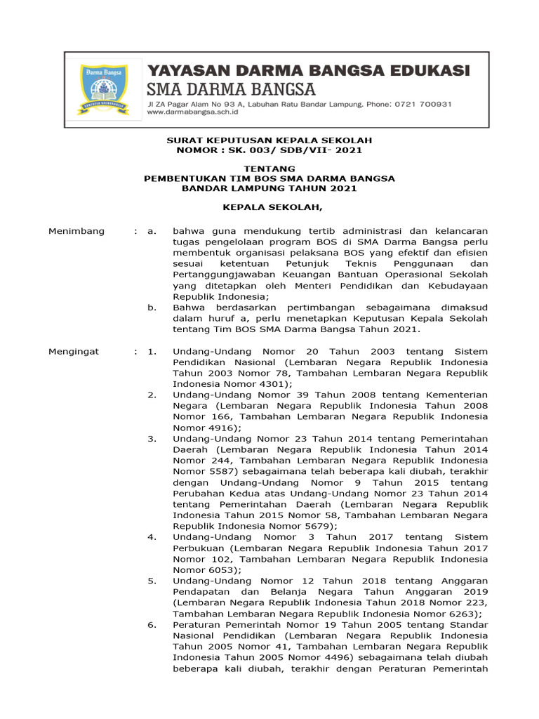SK Tim BOS Reguler 2021 | PDF