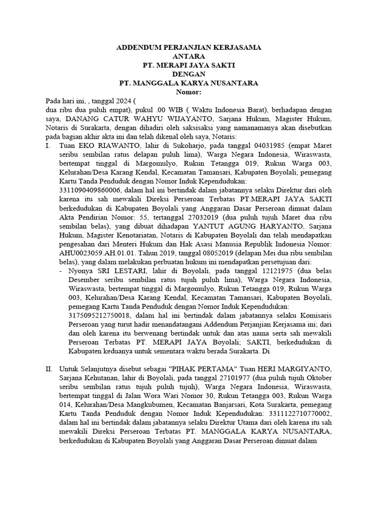 Addendum Perjanjian Kerjasama | PDF