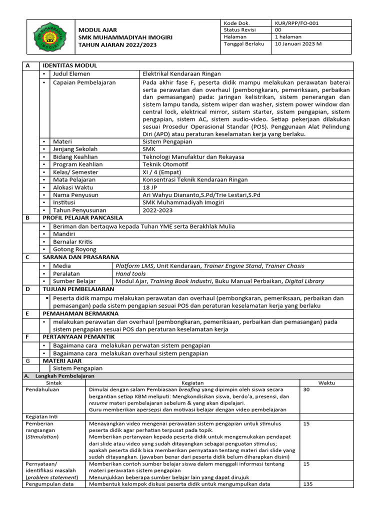 Modul Ajar Sistem Pengapian TKR | PDF