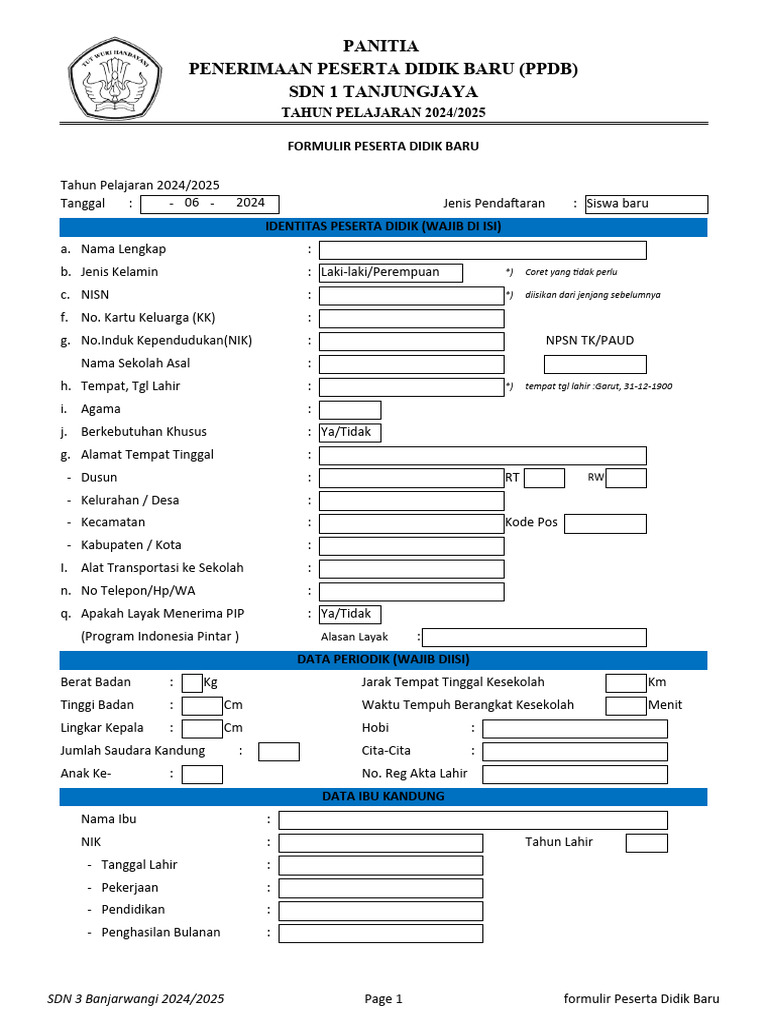Formulir PPDB SDN 3 Banjarwangi 2024 | PDF