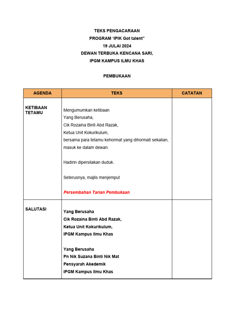 Teks Pengacaraaan Bagi IPIK Got Talent | PDF