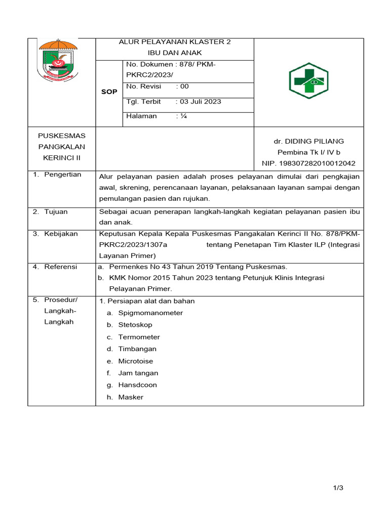 SOP Alur Pelayanan Klaster 2 | PDF | Pengembangan Diri | Kesehatan Holistik