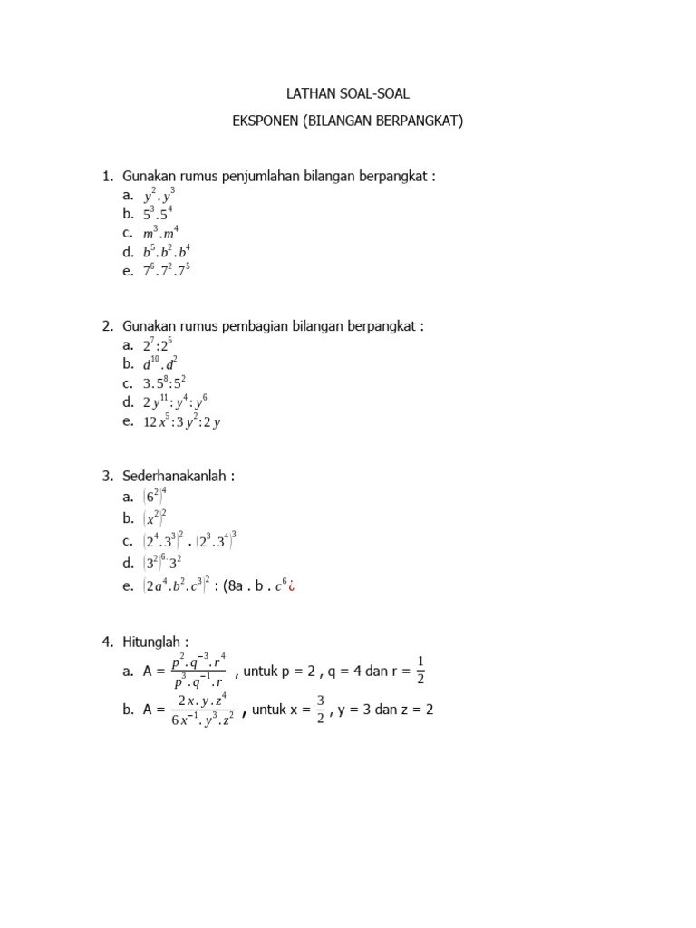 Lathan Soal-Soal Eksponen (Bilangan Berpangkat) | PDF