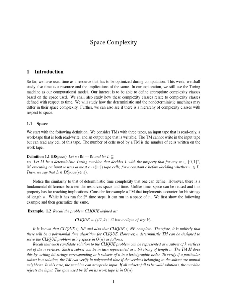 Space | PDF | Computational Complexity Theory | Computer Science