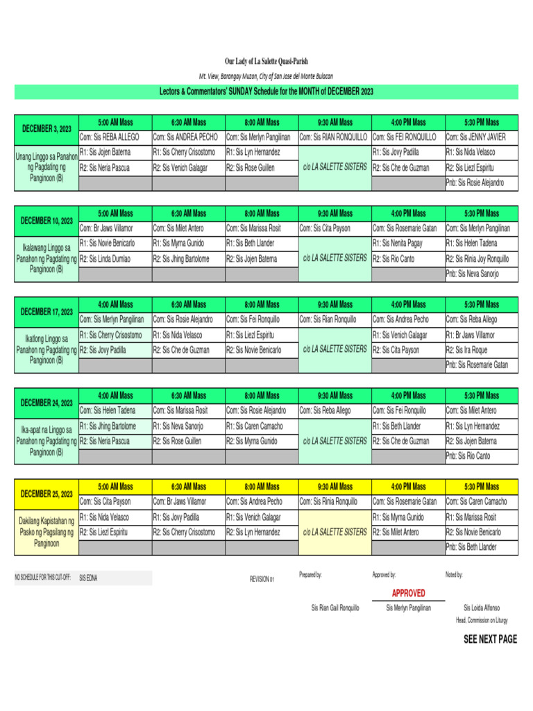 La Salette Quasi-Parish Mass Schedule | PDF