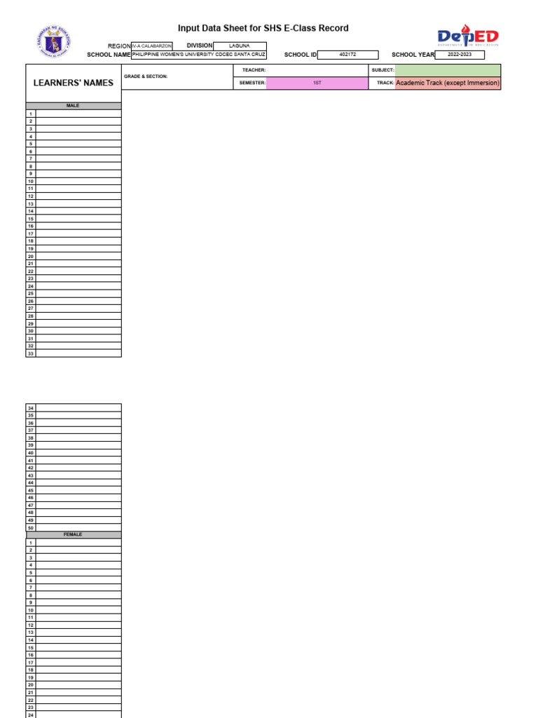 SHS E Class Record 2023 2024 3 | PDF | Learning | Behavior Modification
