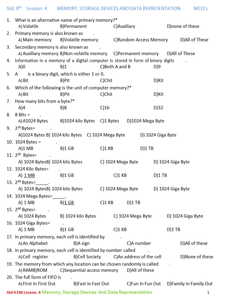 std9 ch4 | PDF | Computer Data Storage | Random Access Memory