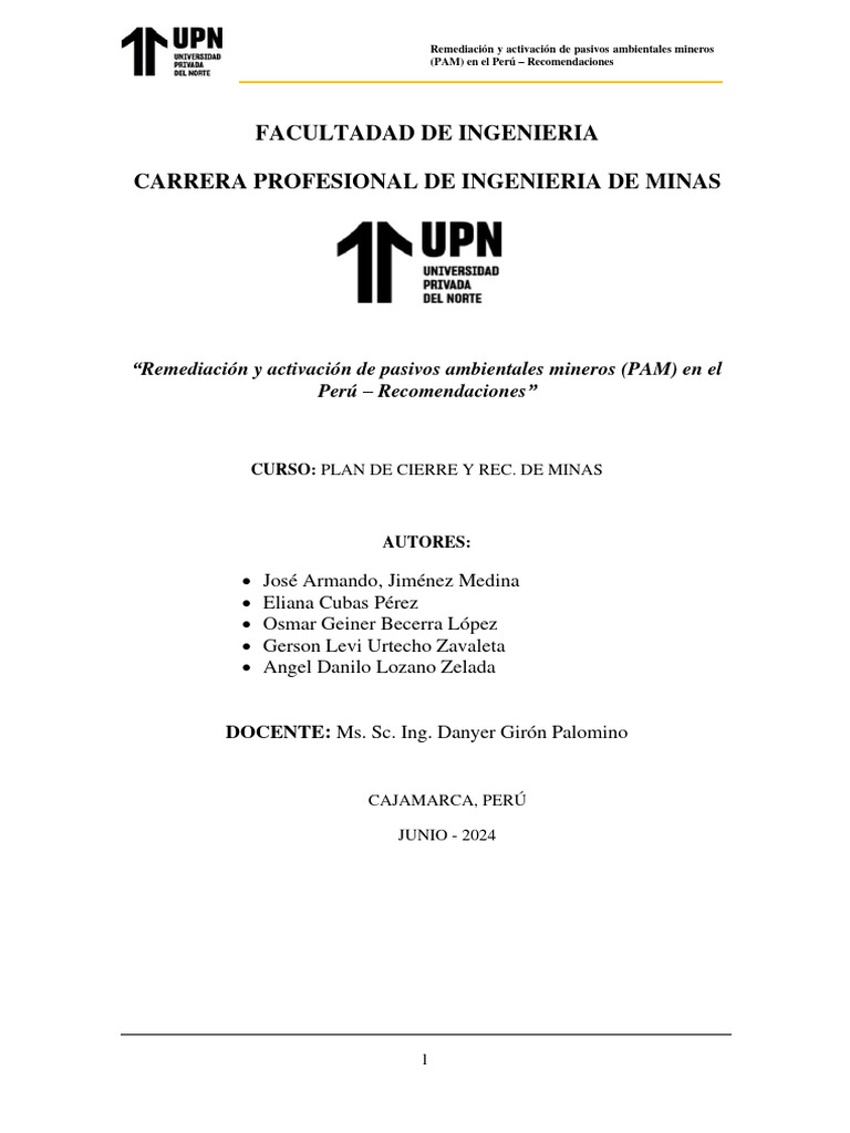 EF - G7 - Pasivos Ambientales Mineros - Recomendaciones | PDF | Minería ...