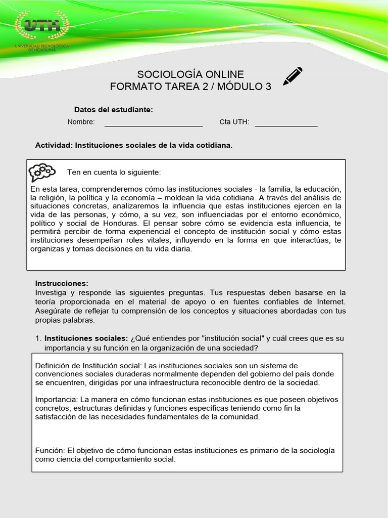 Formato Tarea 2 Modulo 3 S | PDF | Institución | Comportamiento