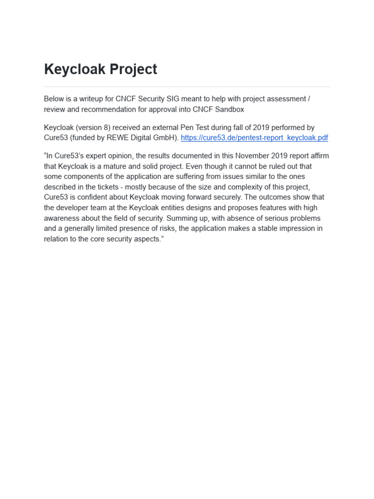Keycloak - CNCF Security SIG - Self Assesment | PDF | Password | Information Technology
