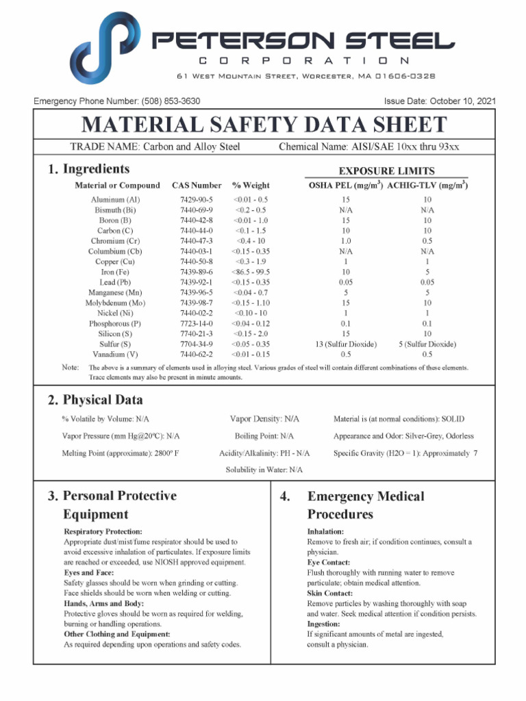 MSDS-CARBON-STEEL-2021-v2 | PDF