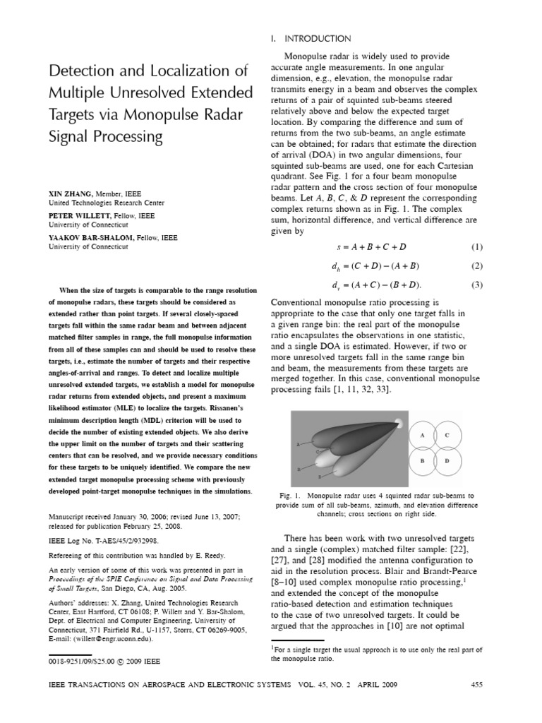 Monopulse Radar Target Detection | PDF | Radar | Signal To Noise Ratio