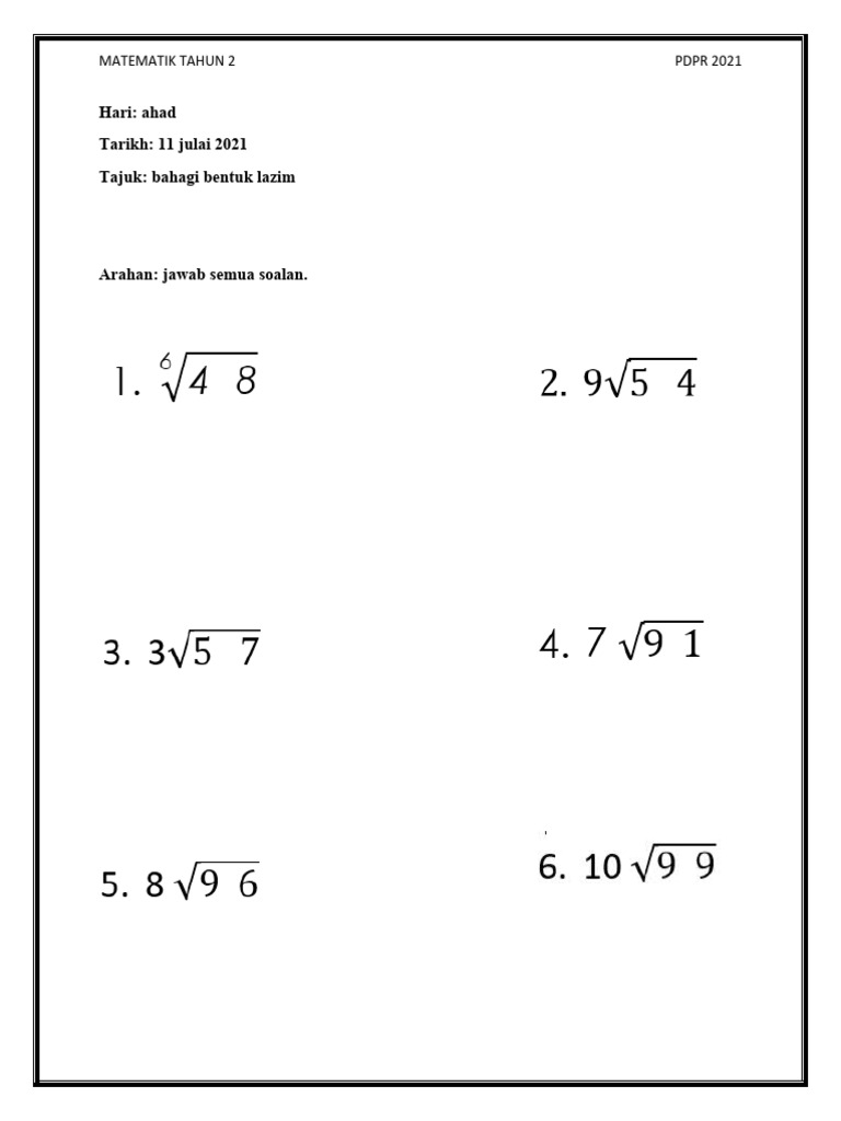 Latihan Bahagi Bentuk Lazim Tahun 2 Pdf