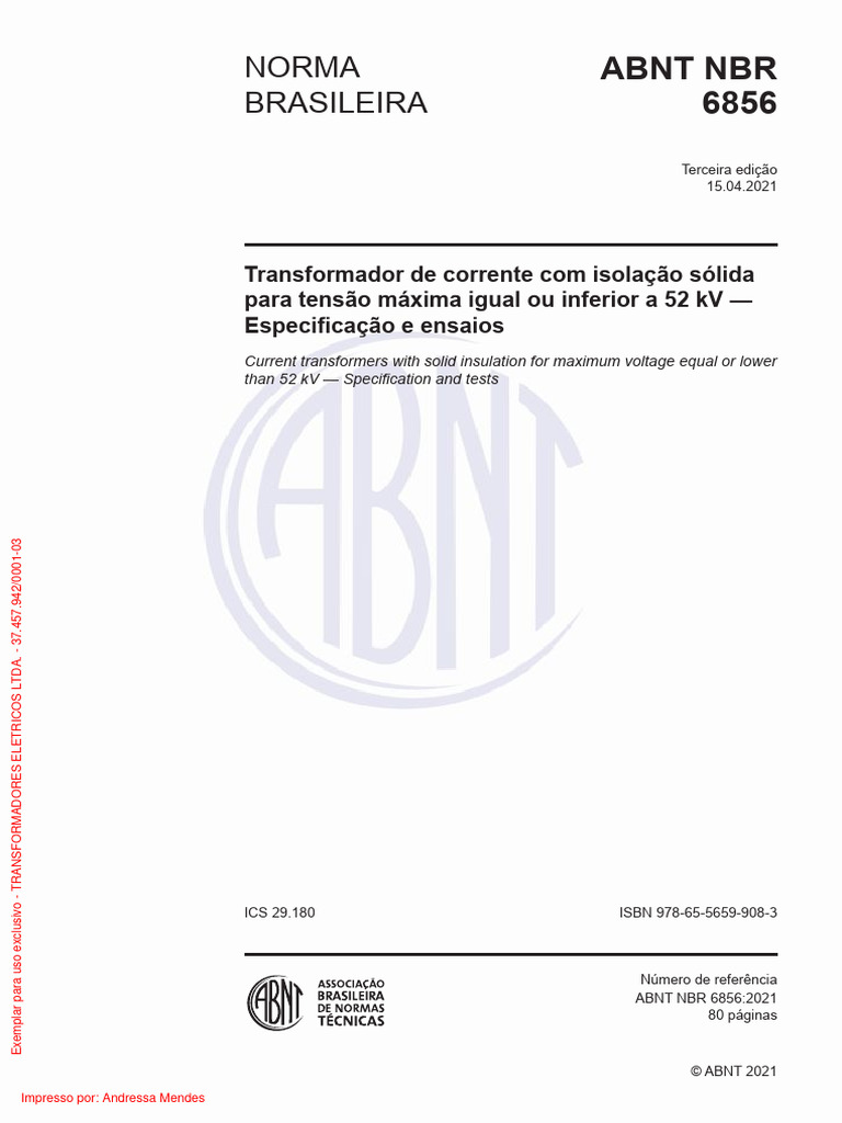 Especificação de Transformadores NBR 6856 | PDF | Transformador | Rede ...