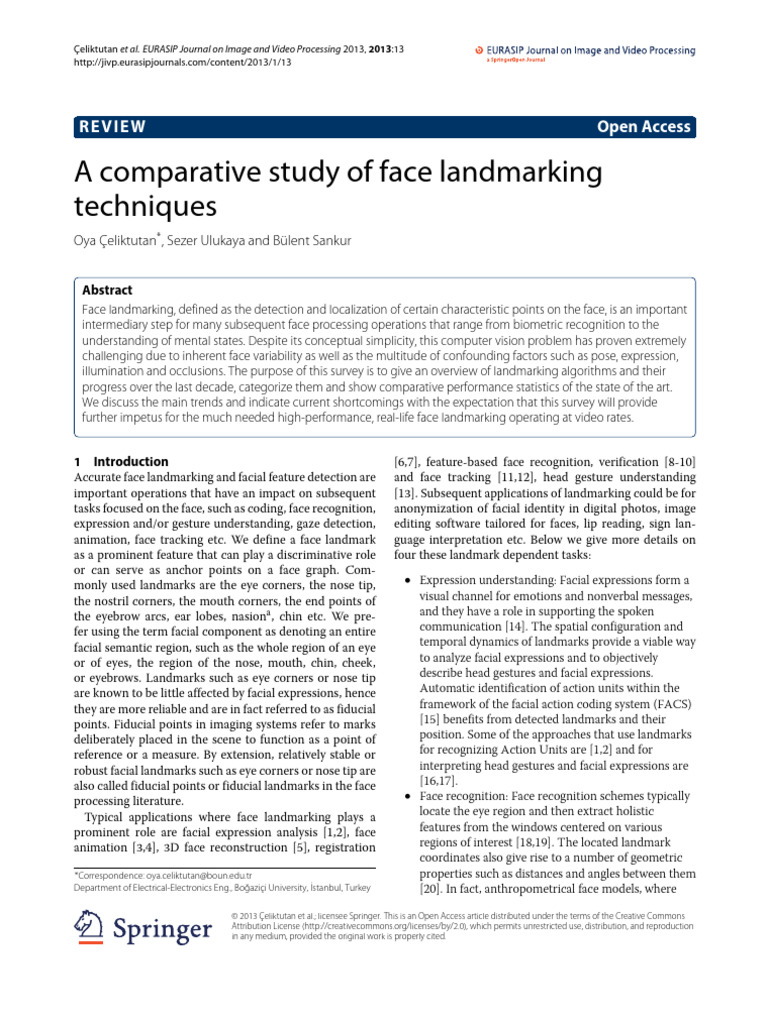 A Comparative Study of Face Landmarking Techniques | PDF | Face ...