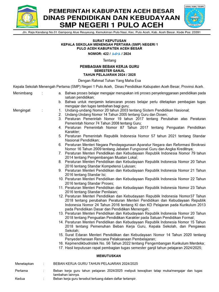 SK Pembagian Tugas Sem Ganjil 2024-2025 | PDF