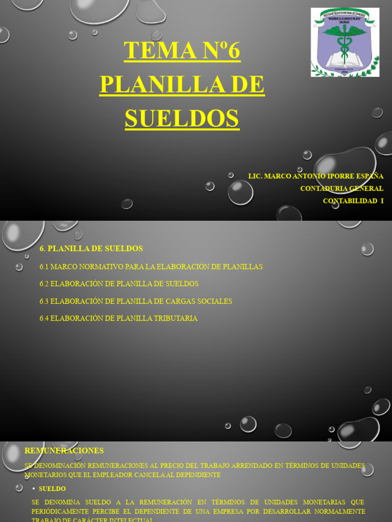 Tema N-6-Planilla de Sueldos | PDF | Salario | Compensación laboral