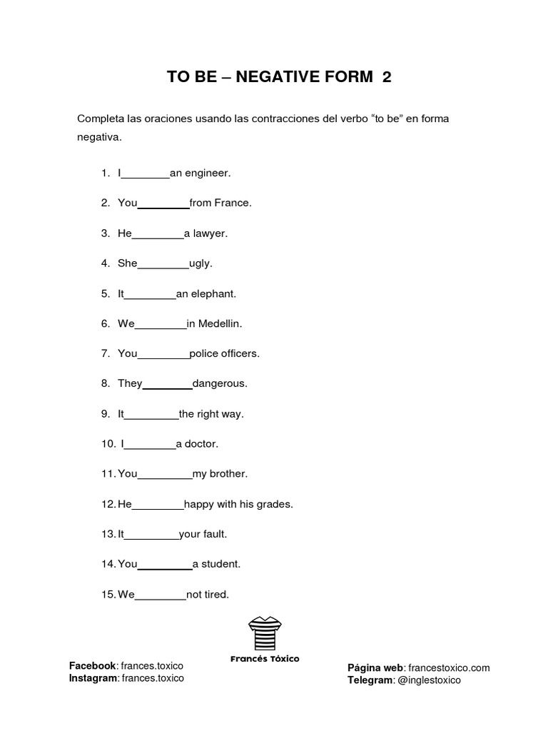 Tarea To Be - Negative Form 2 | PDF | Wellness